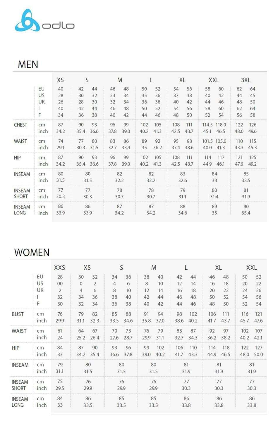 Sizing - Women's and Men's sizing measurements